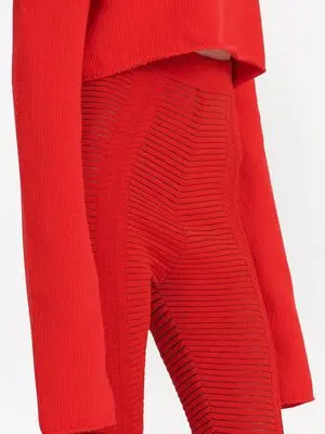 Balmain High-waisted Sheer Knitted Leggings - Red