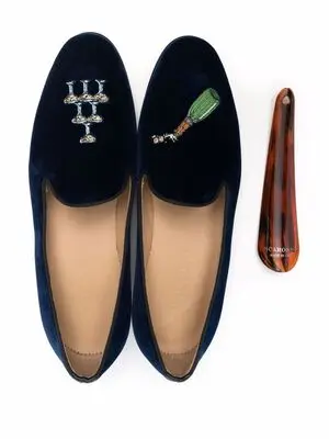 SCAROSSO Jay Embroidered Velvet Slippers