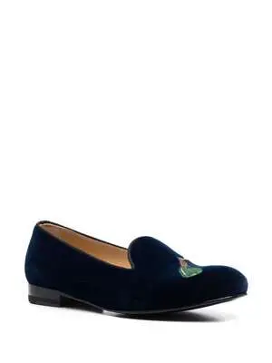 SCAROSSO Daisy Embroidered Velvet Slippers