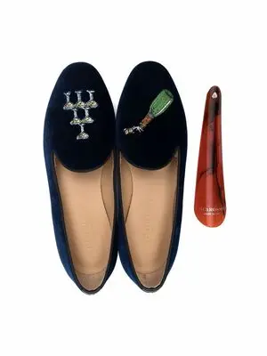 SCAROSSO Daisy Embroidered Velvet Slippers