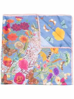 ASPINAL OF LONDON Botanical-print Silk Scarf - Blue