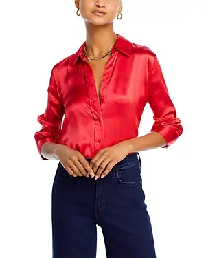 L'Agence Dani Silk Charmeuse Blouse - Red Allover