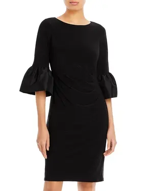 Adrianna Papell Short Draped Bell Sleeve Jersey Dress - Black