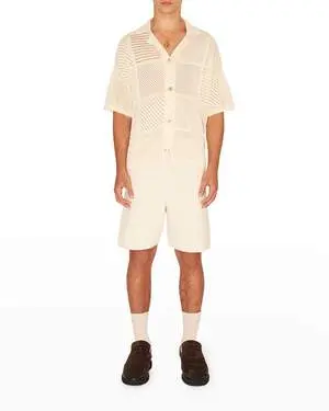 Nanushka Men's Ayaan Open Knit Camp Shirt - Creme