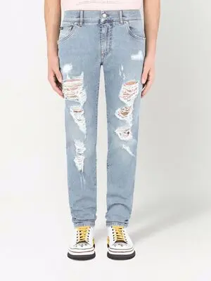 Dolce & Gabbana Distressed Straight-leg Jeans