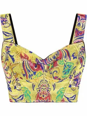 Dolce & Gabbana Paisley-print Silk Crop Top - Yellow