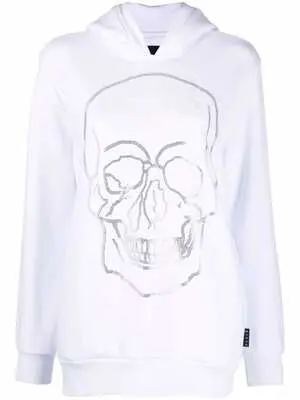 Philipp Plein Crystal Skull Long-sleeve Hoodie - White