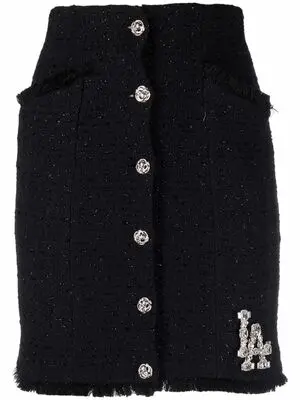 Philipp Plein Crystal Skull Tweed Skirt