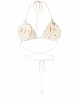 Magda Butrym Flower Appliqué Triangle Bikini Top - Neutrals
