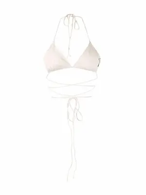 Magda Butrym Flower Appliqué Triangle Bikini Top - Neutrals