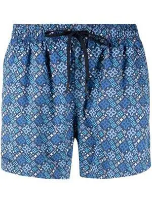 Tagliatore Pattern-print Swim Shorts - Blue