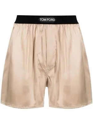 TOM FORD Logo-waist Silk Boxers - Neutrals