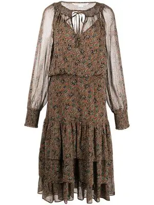 Veronica Beard Tunis Floral-print Midi Dress - Brown