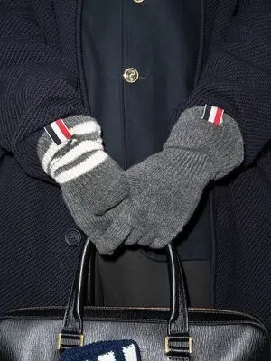 Thom Browne 4-bar Cashmere Gloves - Grey