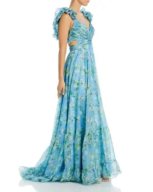 Mac Duggal Floral Cut-out Chiffon Gown - Blue Multi