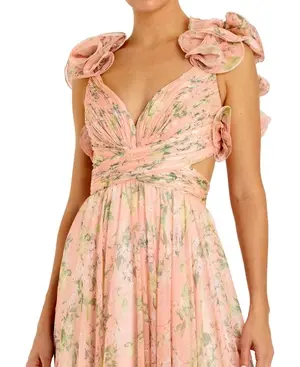 Mac Duggal Floral Cut-out Chiffon Gown - Pink Multi