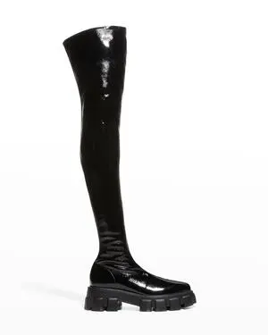 Prada Monolith Patent Over-the-knee Boots - Nero
