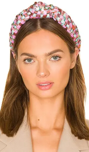 Lele Sadoughi Woven Pink and Cream Headband Lele Sadoughi Woven Studded Knotted Headband in Bubblegum  main image 2