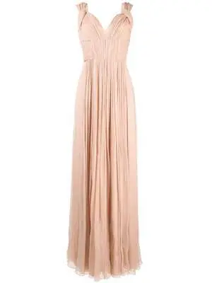 Alberta Ferretti Sleeveless Gathered V-neck Evening Dress - Neutrals