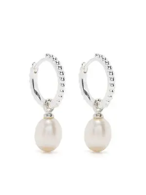 DOWER & HALL Timeless Oval Pearl Charm Hoop Earrings - Silver
