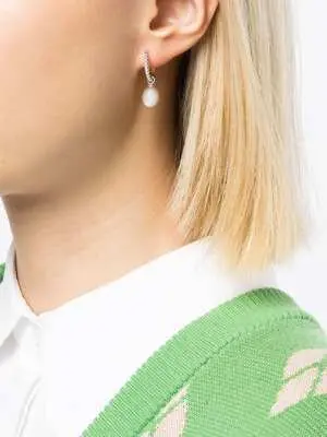 DOWER & HALL Timeless Oval Pearl Charm Hoop Earrings - Silver