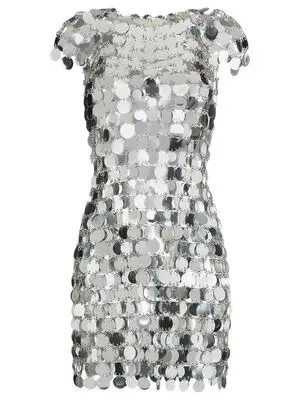 Rabanne Robe Sequin Disc Mini Dress Silver