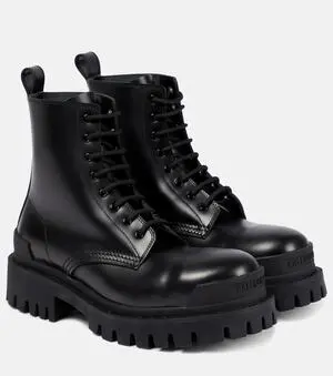 Balenciaga Strike Leather Ankle Boots - Black