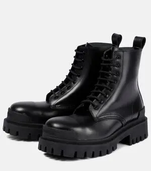 Balenciaga Strike Leather Ankle Boots - Black