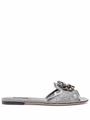 Dolce & Gabbana Rainbow Lace Brooch-detail Sandals - Grey