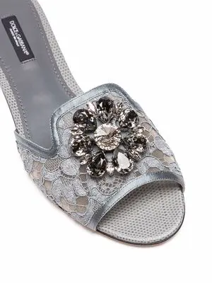 Dolce & Gabbana Bianca Crystal-embellished Lace Slides - Grey