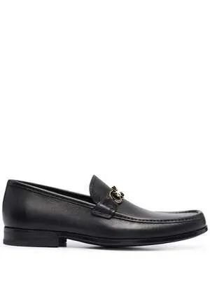 FERRAGAMO Gancini-plaque Leather Loafers - Black
