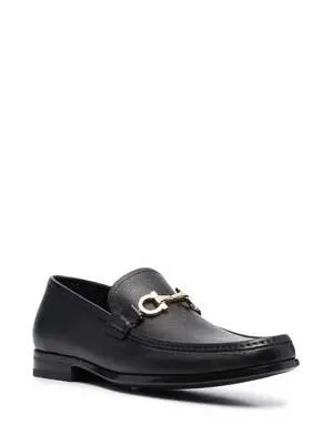 FERRAGAMO Gancini-plaque Leather Loafers - Black