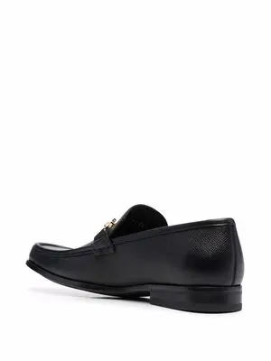 FERRAGAMO Gancini-plaque Leather Loafers - Black