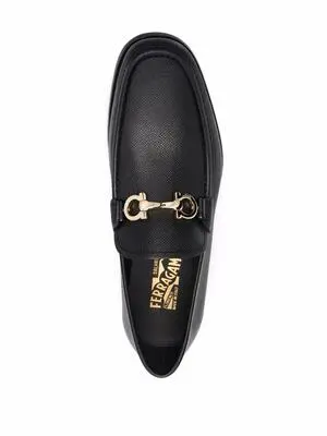 FERRAGAMO Gancini-plaque Leather Loafers - Black