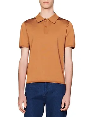 Sandro Pablo Slim Fit Knit Polo Shirt Brick Red
