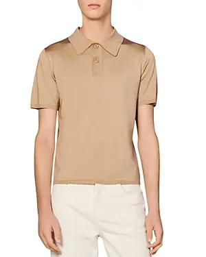 Sandro Pablo Slim Fit Knit Polo Shirt Camel