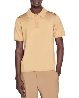 Sandro Pablo Slim Fit Knit Polo Shirt Champagne