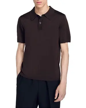 Sandro Pablo Slim Fit Knit Polo Shirt Coffee