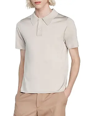 Sandro Pablo Slim Fit Knit Polo Shirt Light Grey