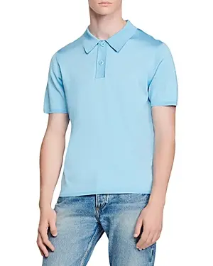 Sandro Pablo Slim Fit Knit Polo Shirt Sky Blue