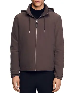 Sandro Hooded Zip-front Tech Jacket - Chocolate