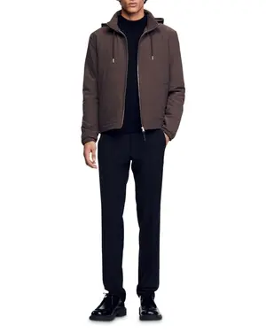 Sandro Hooded Zip-front Tech Jacket - Chocolate