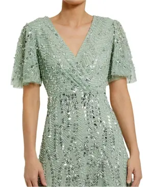 Mac Duggal Embellished Flutter Sleeve Gown - Sage