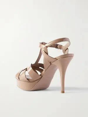 Saint Laurent Tribute Woven Patent-leather Platform Sandals - Neutrals