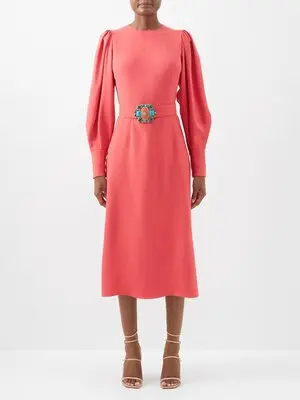Andrew Gn Andrew Gn - Embellished-belt Crepe Dress - Womens - Coral - Coral