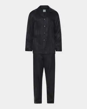 Majestic International Herringbone Striped Silk Pajama Set - Night