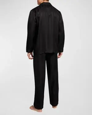 Majestic International Apos;s Herringbone Striped Silk Pajama Set - Night