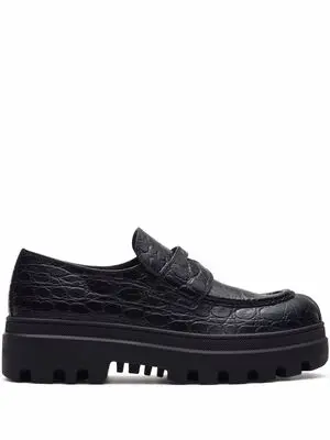Car Shoe Crocodile Effect Moccasins - Black