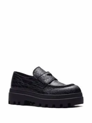 Car Shoe Crocodile Effect Moccasins - Black