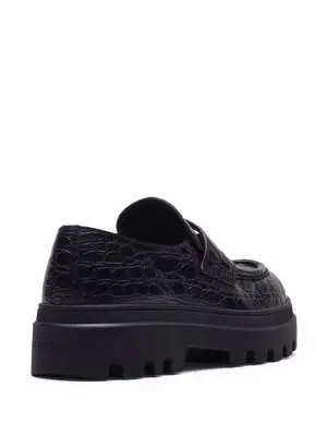 Car Shoe Crocodile Effect Moccasins - Black